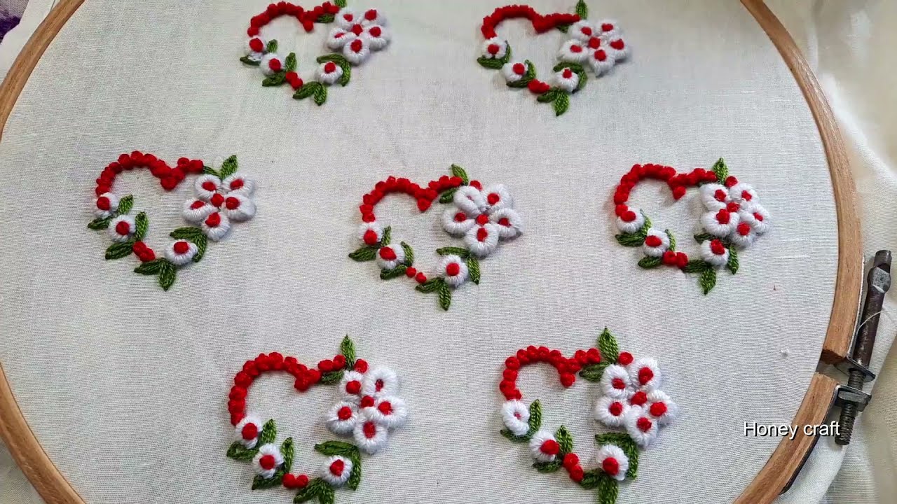 Hand Embroidery Heart Shape All Over Design - YouTube