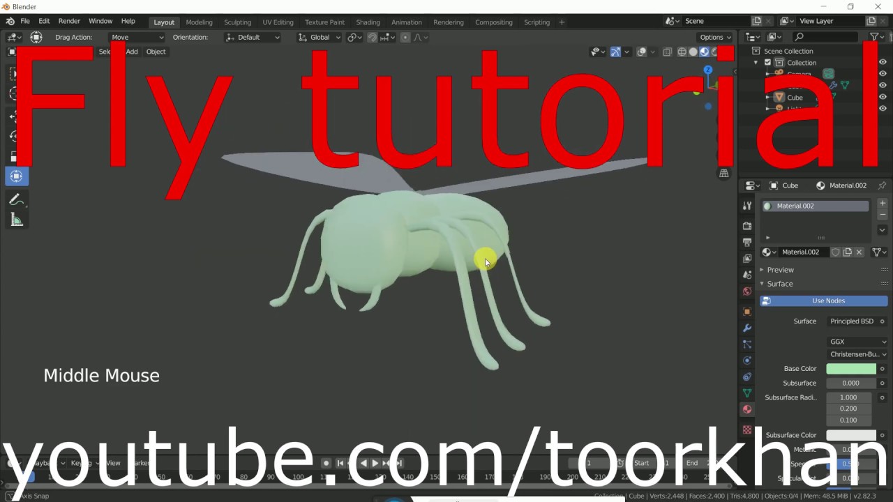 Fly, blender tutorial, insect tutorial, eevee 6 leges insect, butterfly ...