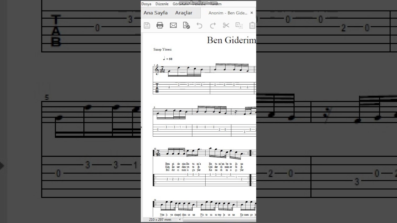 Anonim Ben Giderim Batuma Nota Tab - YouTube