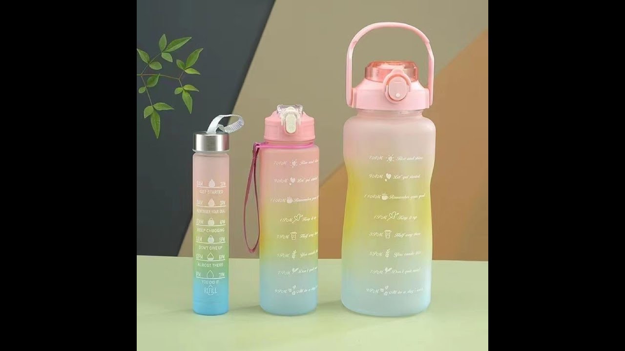 3 Pieces Combo Motivational Water Bottle Set (2L+900ml+280ml) (Pink ...