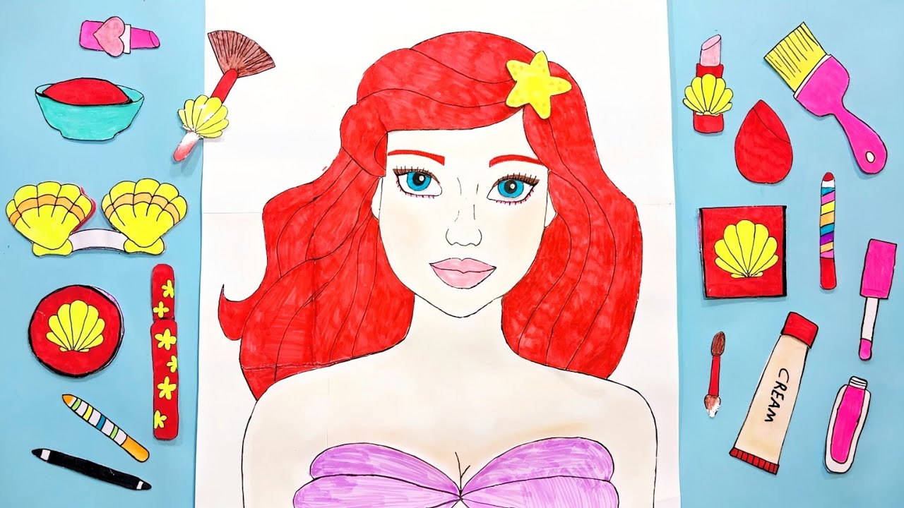 Paper Diy ASMR Makeup For Mermaid Ariel With Paper Cosmetics | No Music ...