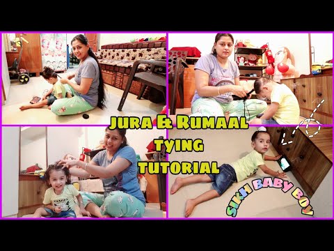 How i tie a juda(jura)for sikh baby boy short hair & tie a small rumaal👵बच्चे के बाल बनाना आसान नहीं