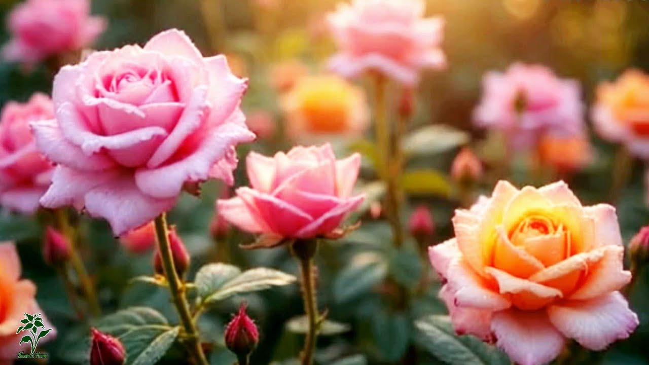 Soft Petals & Golden Light: Pink & Peach Roses - YouTube