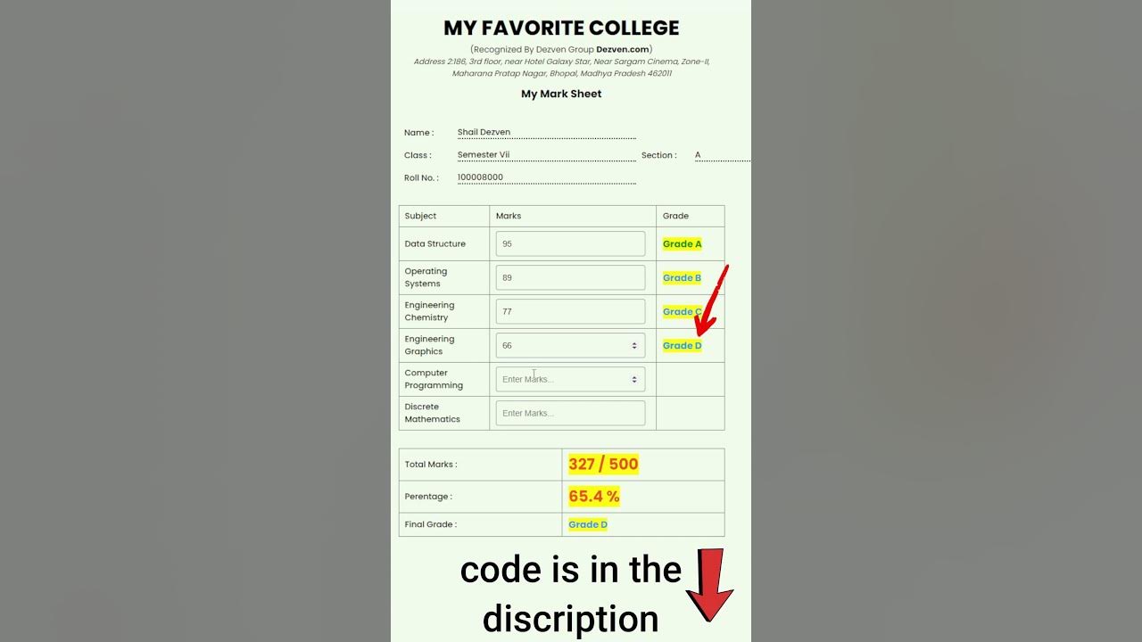 Student Marksheet Web App : Calculate Subject Marks And Grade Using JavaScript - YouTube