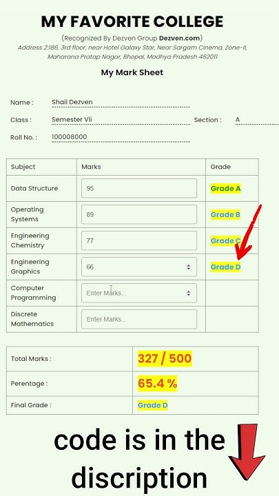 Student Marksheet Web App : Calculate Subject Marks And Grade Using JavaScript - YouTube