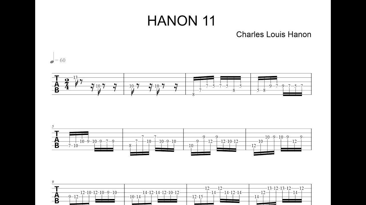 ギターでハノン 11番 TAB譜 HANON No.11 Guitar practice Tablature exercise ♩＝108 ...
