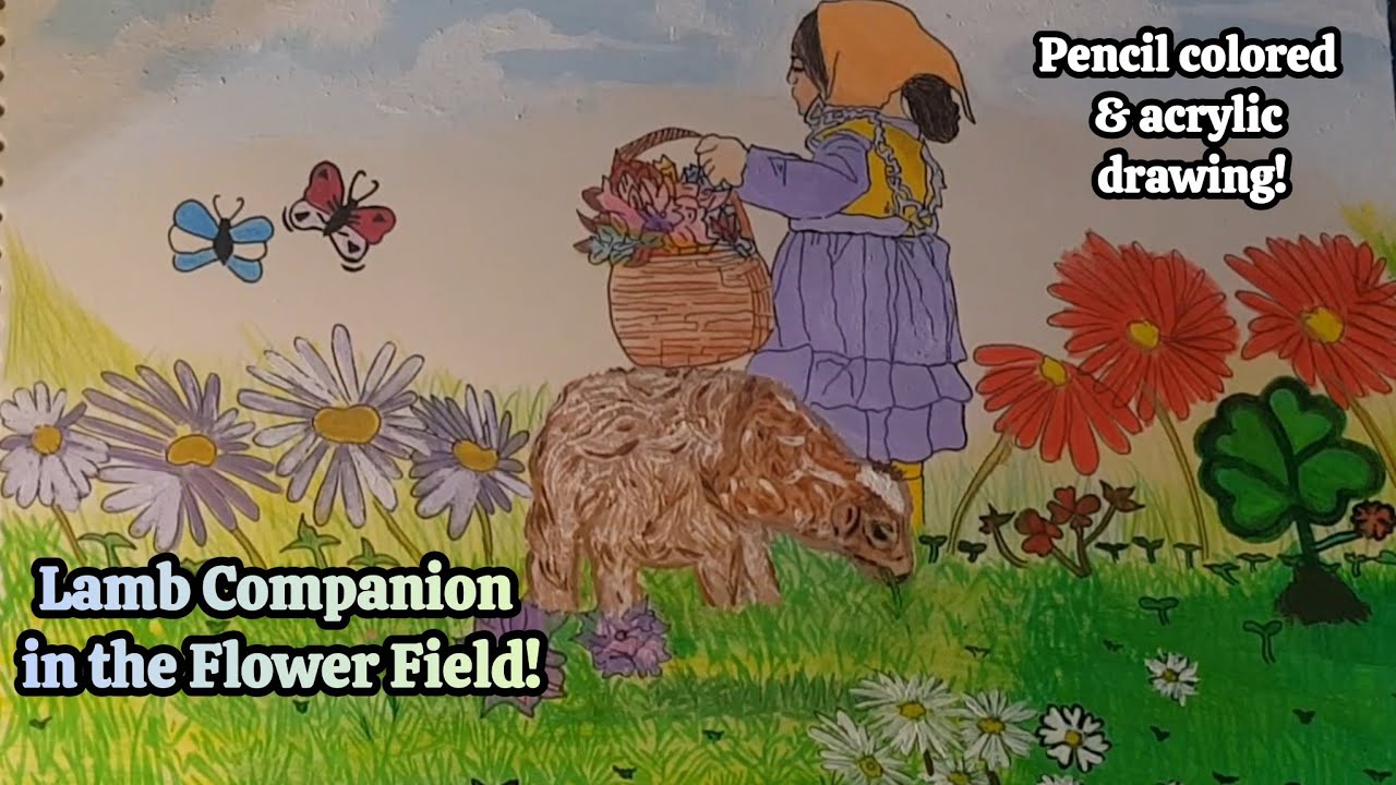 How to Draw a Dreamy & Colorful Lamb Companion in a Flower Field! - YouTube