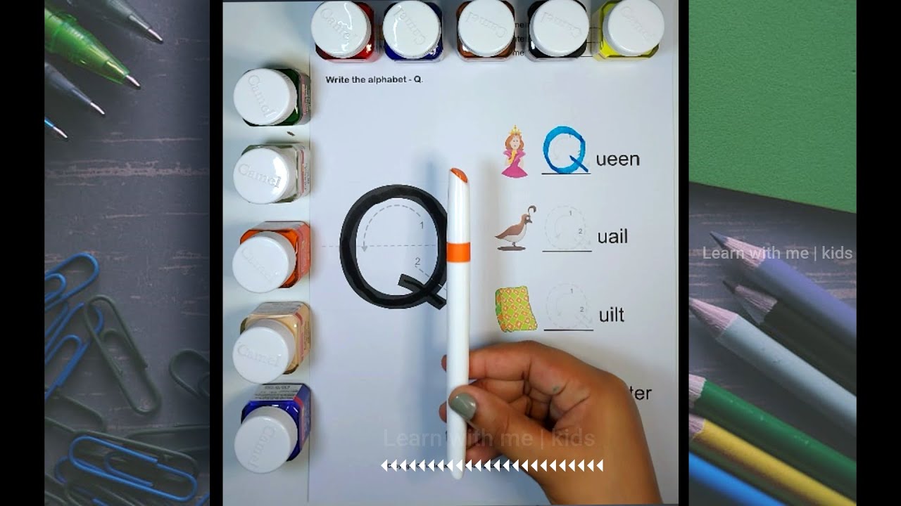 Learn to Write and read Alphabets | Letter Q With Examples | Kids A for ...