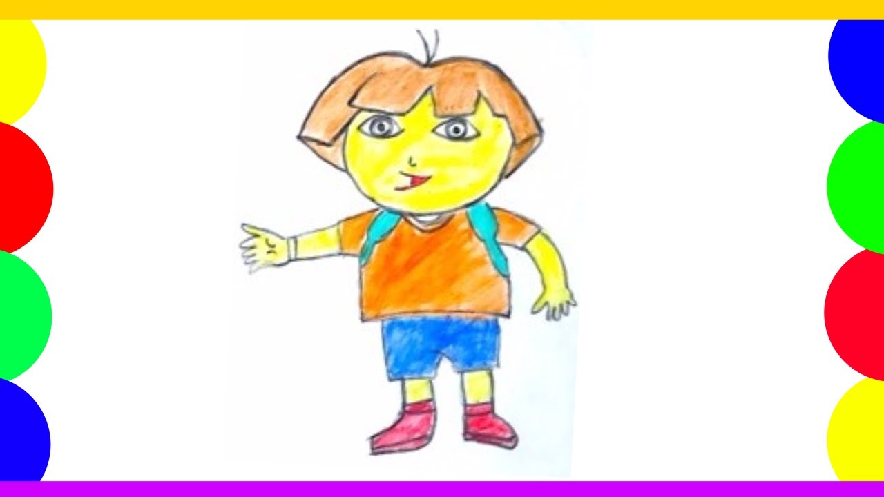 how to draw dora cartoon characters | easy dora drawing for kids - YouTube