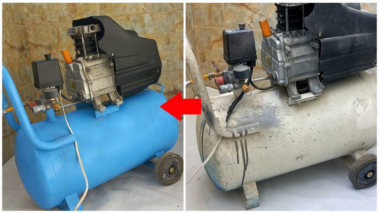 Air compressor repair / air pump repair with the help of a cute cat ...