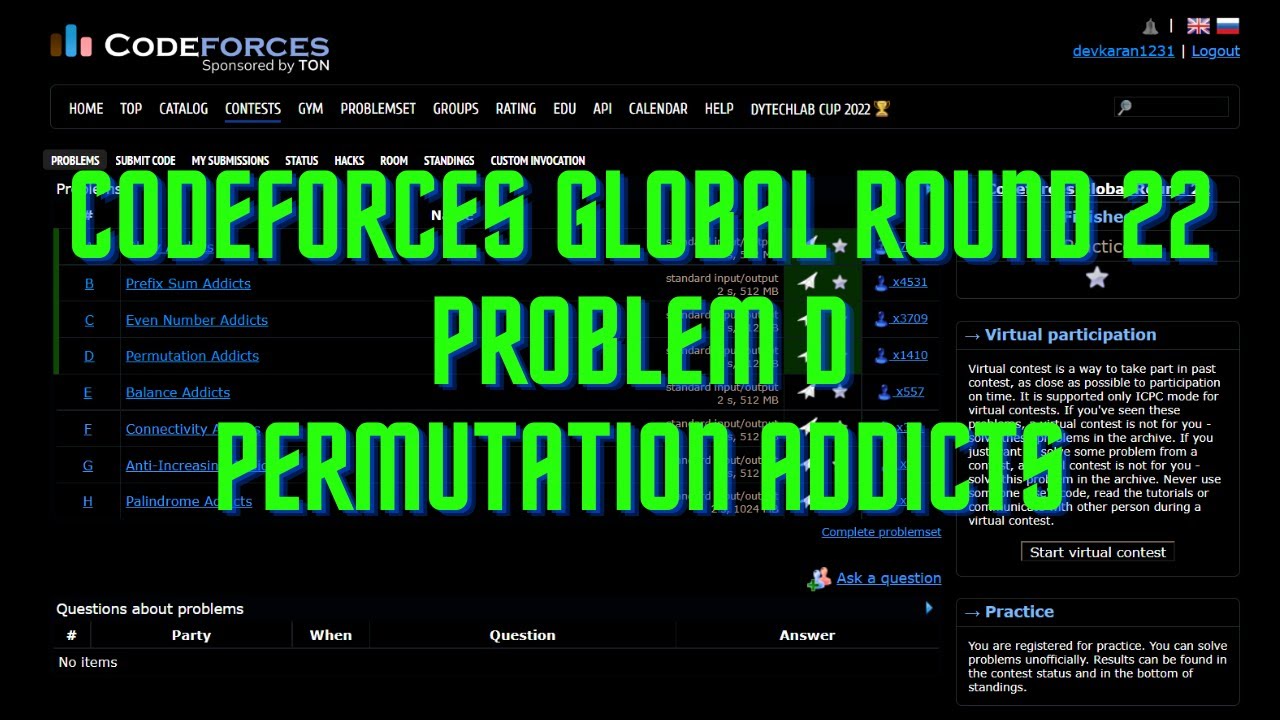 Codeforces Global Round 22 D Permutation Addicts Youtube