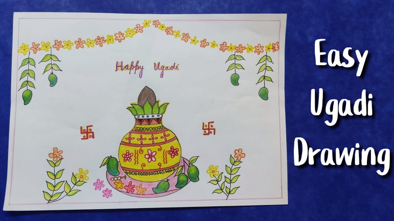 Ugadi Drawing | Ugadi gudi padwa Drawing | How to Draw Ugadi Festival ...