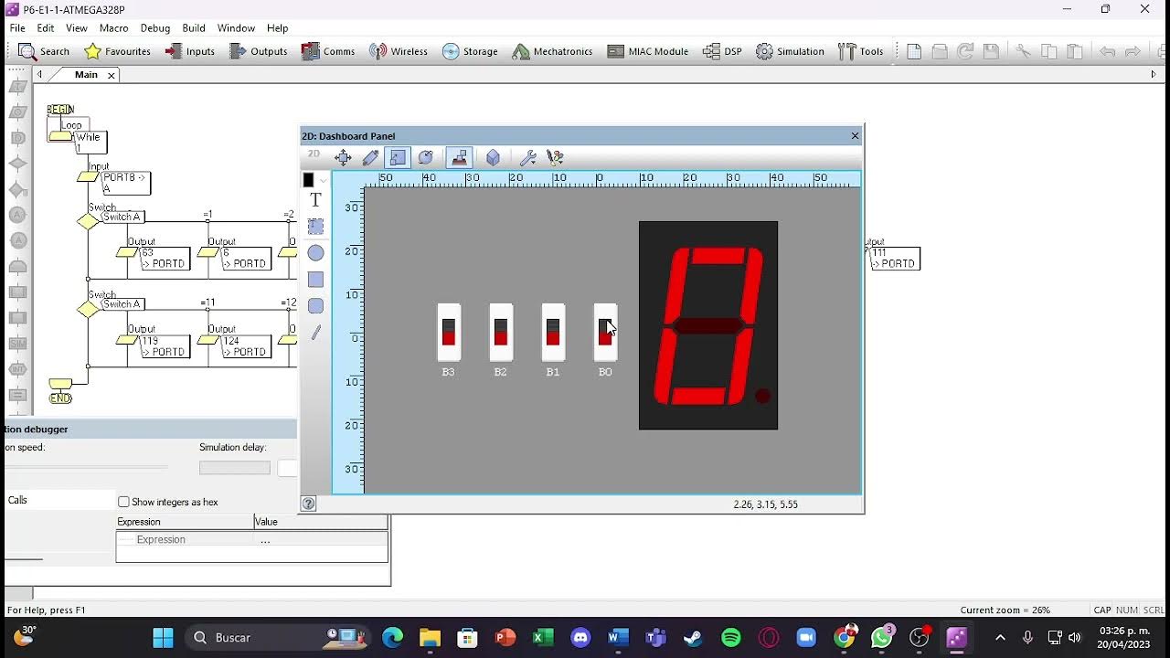 ATMEGA FLOWCODE P6 E1-1 BINARIO A HEXADECIMAL - YouTube