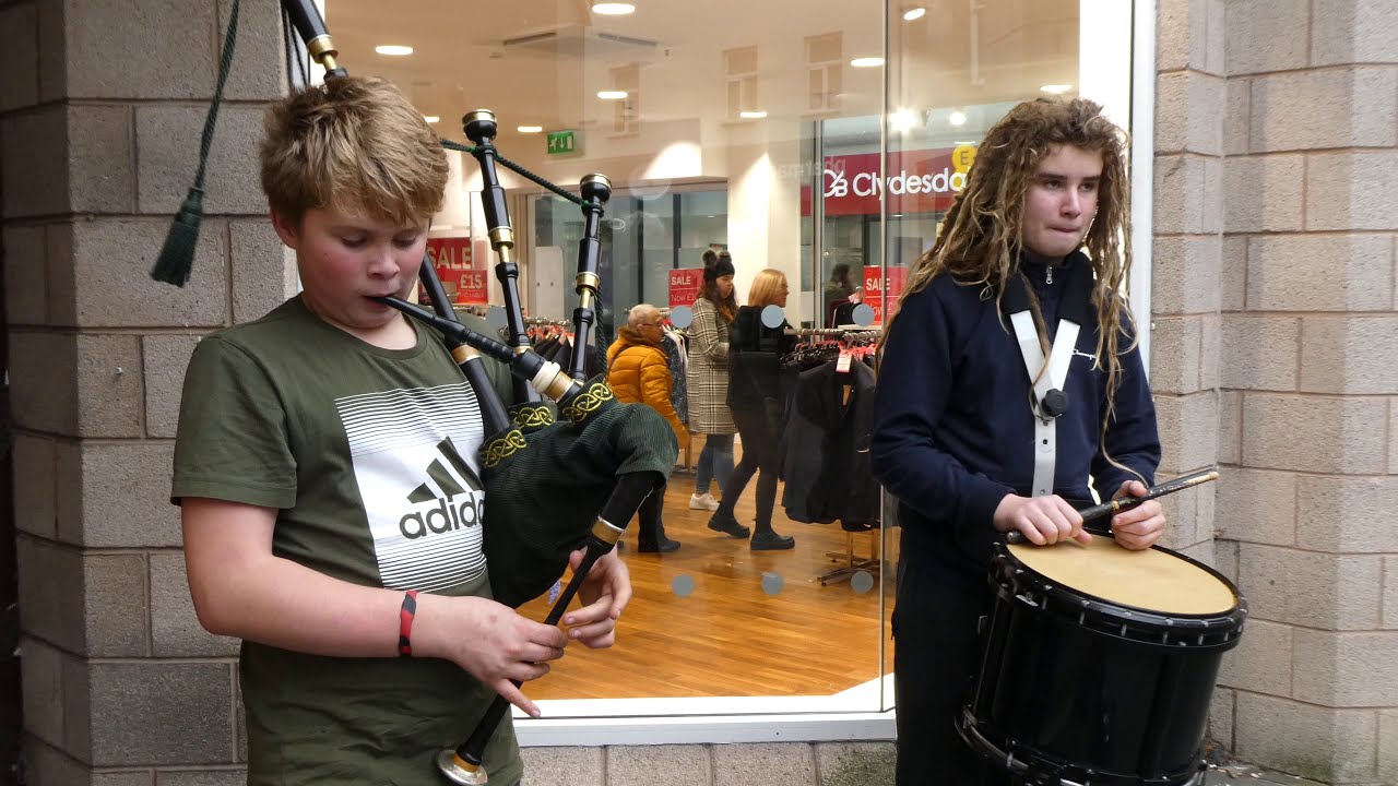 Scottish Busker Playing Bagpipes Music City Centre Perth Perthshire ...