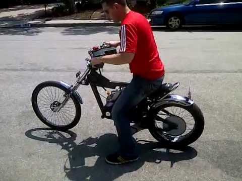 home made motorcycle/moped first test run with new transmission - YouTube