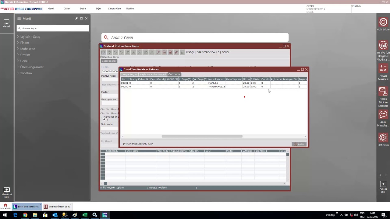 Netsis Excel Aktarım Geliştirmeleri - YouTube