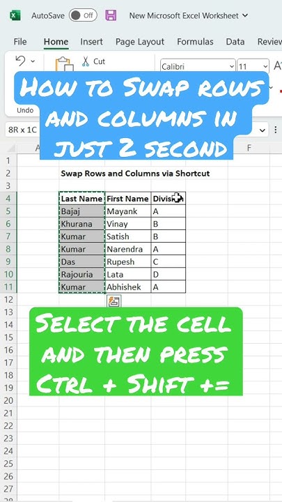 How To Swap Rows And Columns In Excel Excel Shorts Excel Tutorial