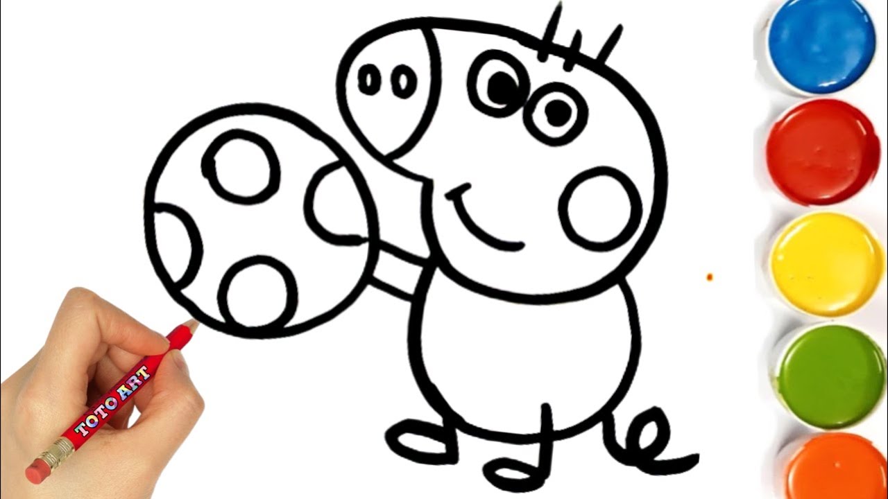||How to draw Peppa Pig The Foot Ball drawing, colouring for kids ...