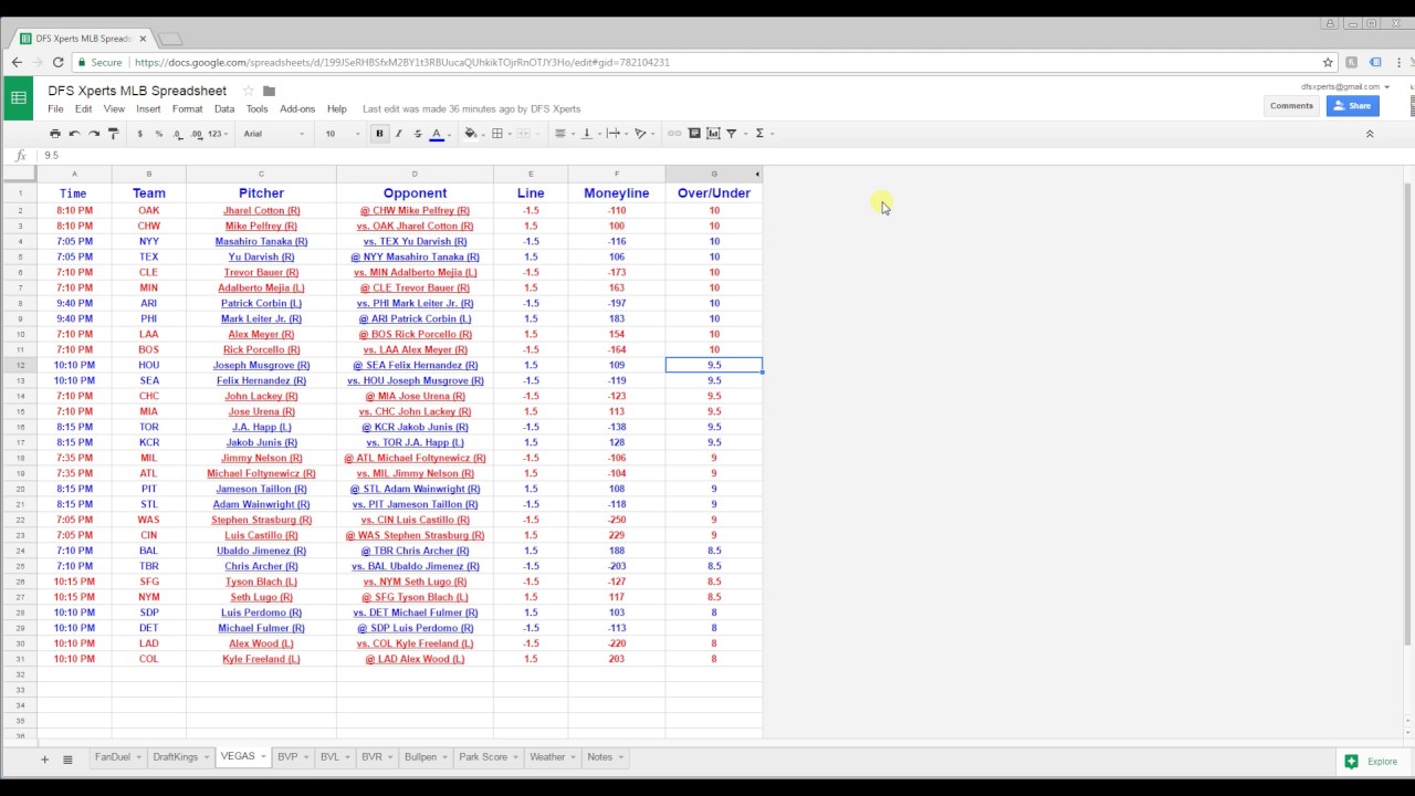 DFSX MLB Spreadsheet Preview - YouTube