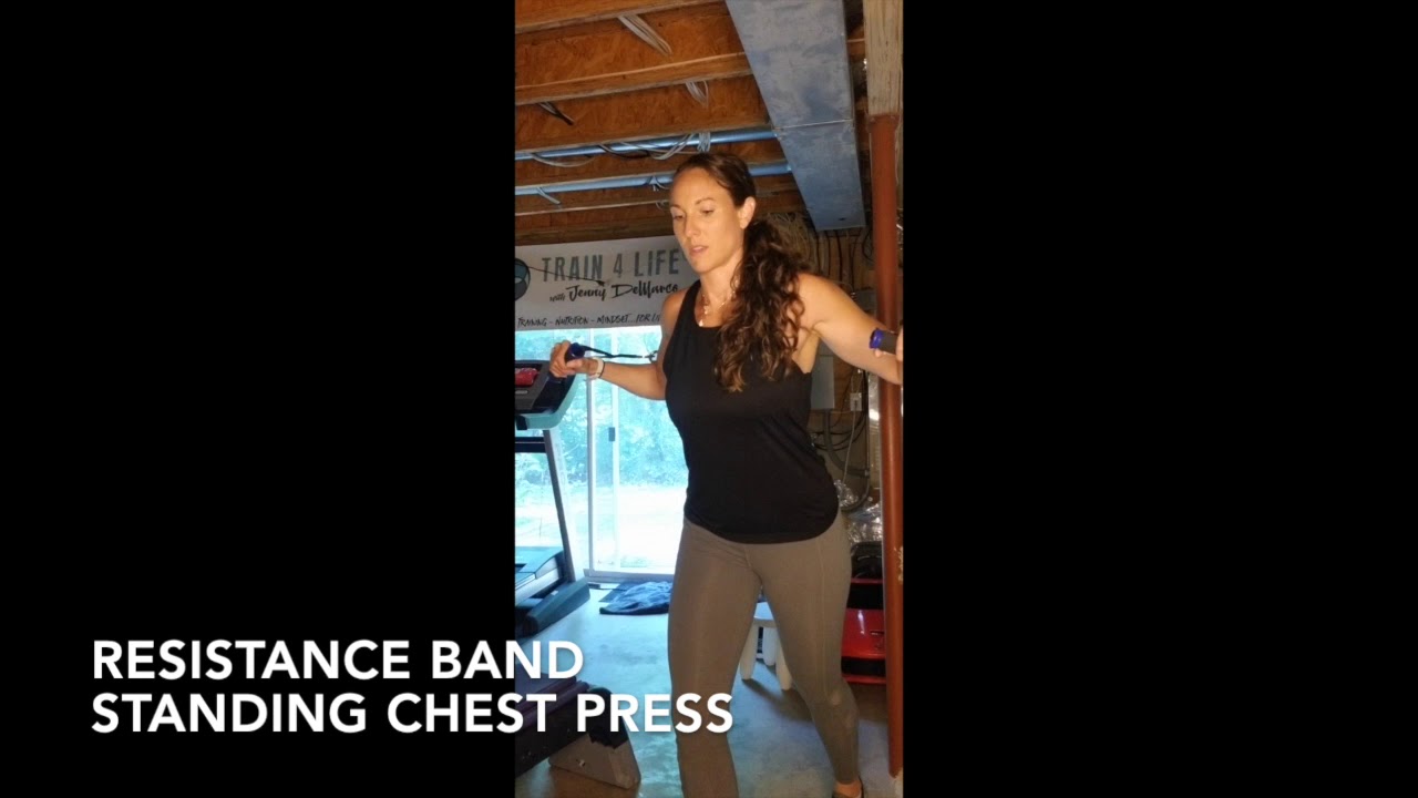 Resistance Band Standing Chest Press - YouTube