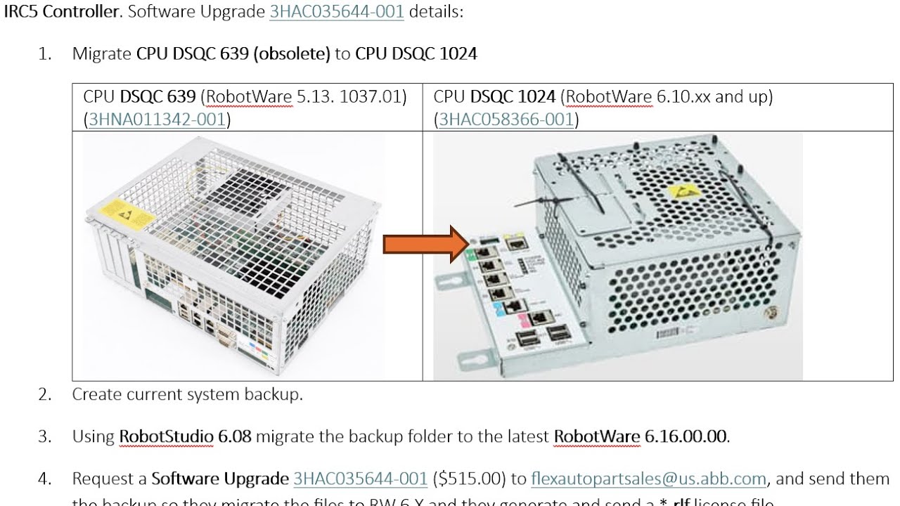 ABB IRC5: UPGRADE a CPU DSQC639 (RW5.13) to DSQC1024 (RW6.16) - YouTube