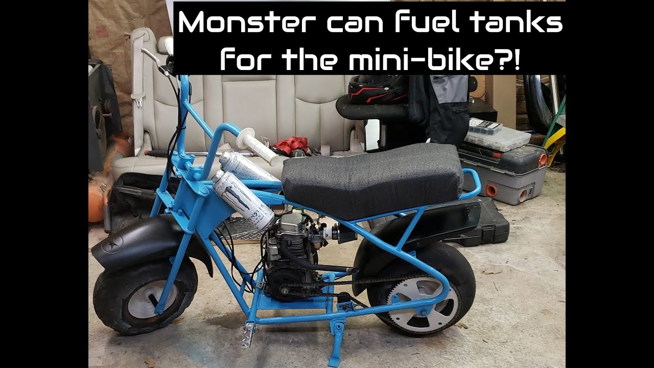 Mini-bike build done! Featuring Monster can fuel tanks! - YouTube