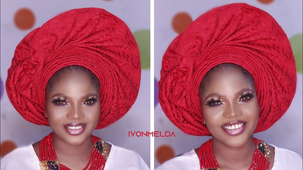 How To Tie Fan Gele with Ruffles; Trending Gele Tutorial - YouTube