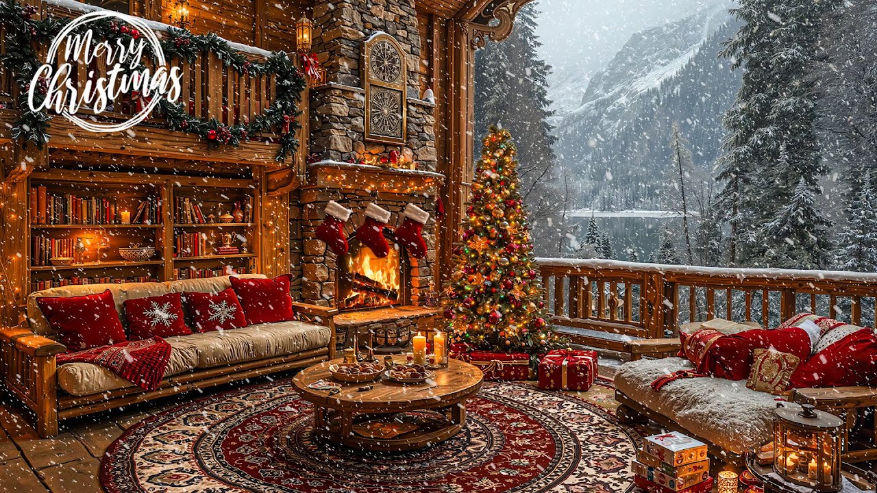 Soothing Christmas Music with Fireplace Ambience & Snowfall - Cozy ...