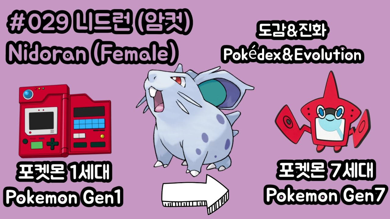 #029 NIdoran(Female) Pokédex & Evolution Animation Gen 1-7 - YouTube