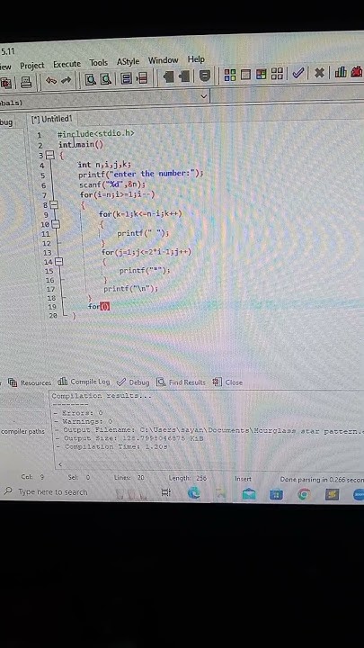 Hourglass Star Pattern Sdacreaterofhtml2025 Programming Shorts Ytshorts C Clanguage Youtube