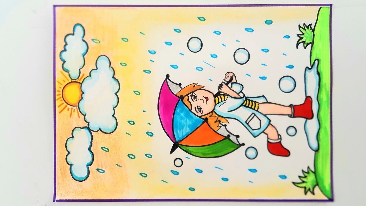 Rainy season Drawing Easy//Girl With Umbrella Drawing Step by step ...