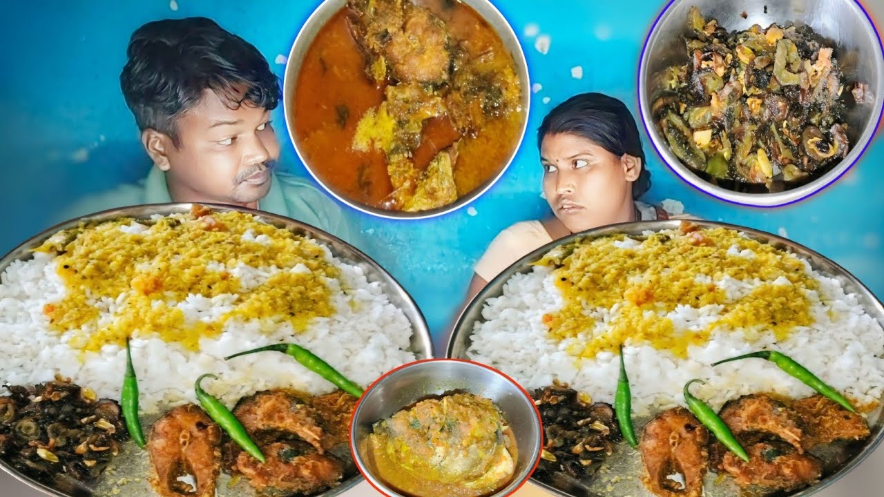Village home made Basi fish head fish curry with dal rice eating | fish ...