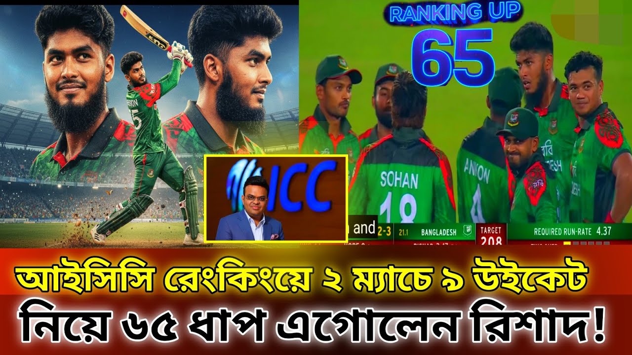 আইসিসি রেংকিংয়ে ২ ম্যাচে ৯ উইকেট নিয়ে ৬৫ ধাপ এগোলেন রিশাদ!# ...