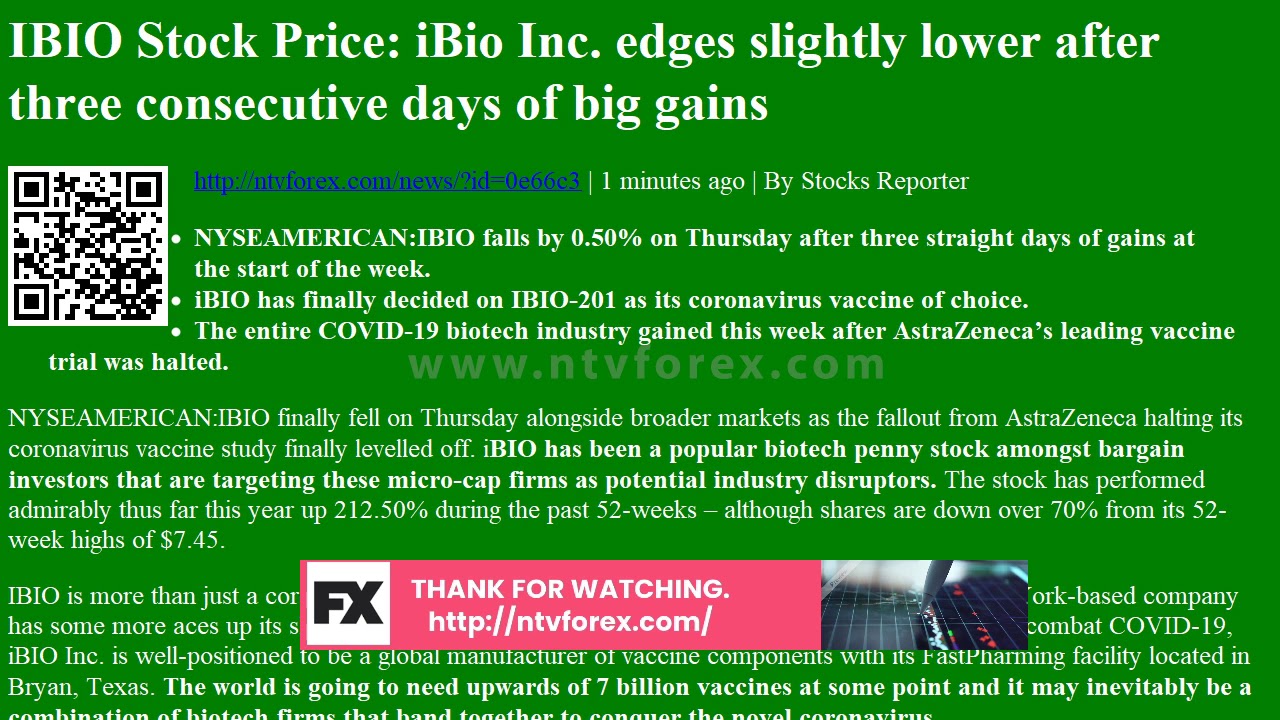 IBIO Stock Price: iBio Inc. edges slightly lower after three ...
