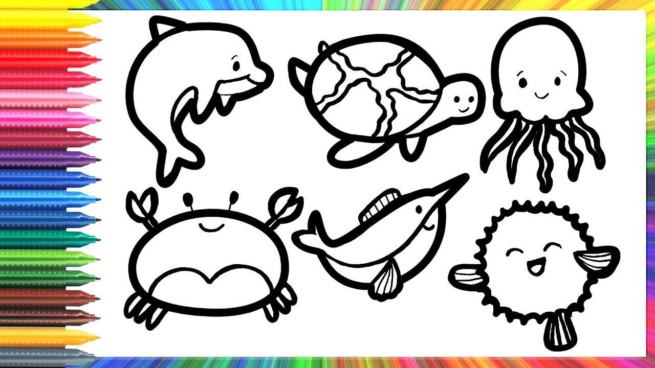 Drawing and coloring marine life for children&Drawing for children ...