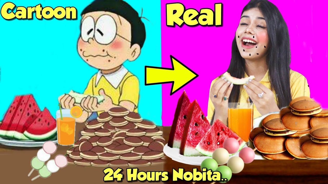 Eating Like Nobita For 24 hours.. Doraemon's *Doracake* in Real Life ...
