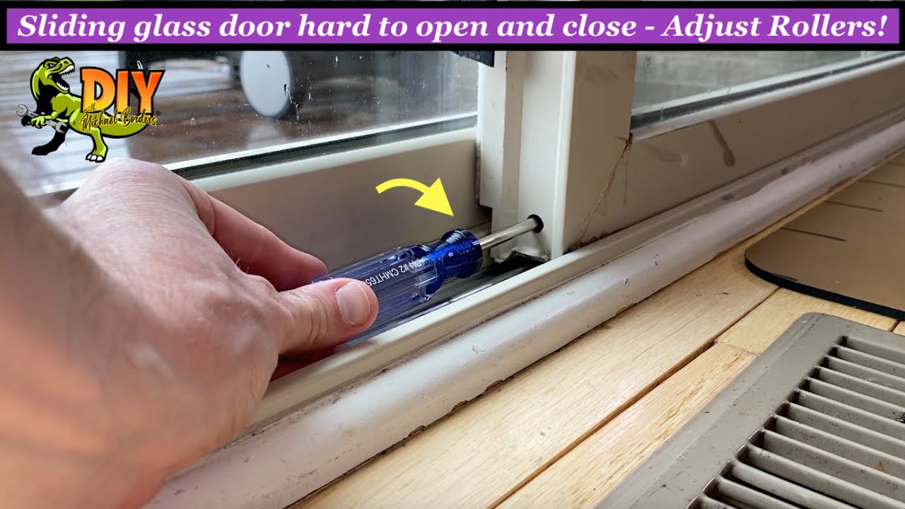 Sliding glass door hard to open and close - Adjust rollers - YouTube