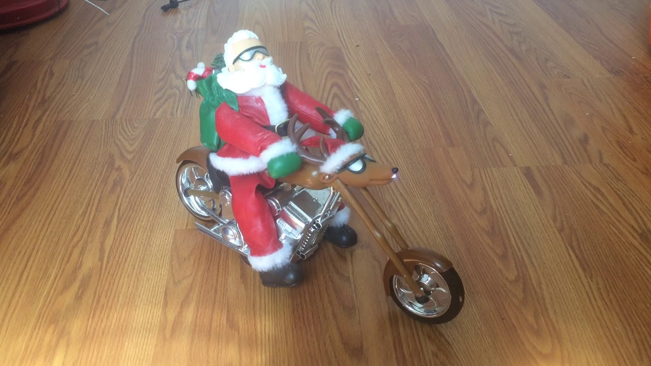 Santa On Chopper Motorcycle Reindeer Biker Animated Musical Christmas ...