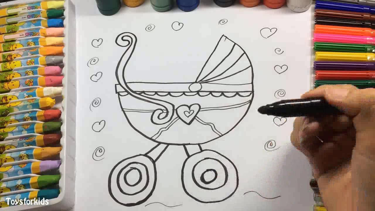 Learn Colors Baby Trolley, Drawing and Coloring Baby Strollers for kids ...