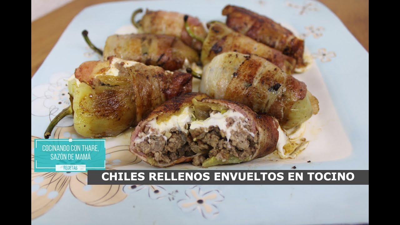 Chiles rellenos envueltos en tocino - chiles caribe rellenos - YouTube