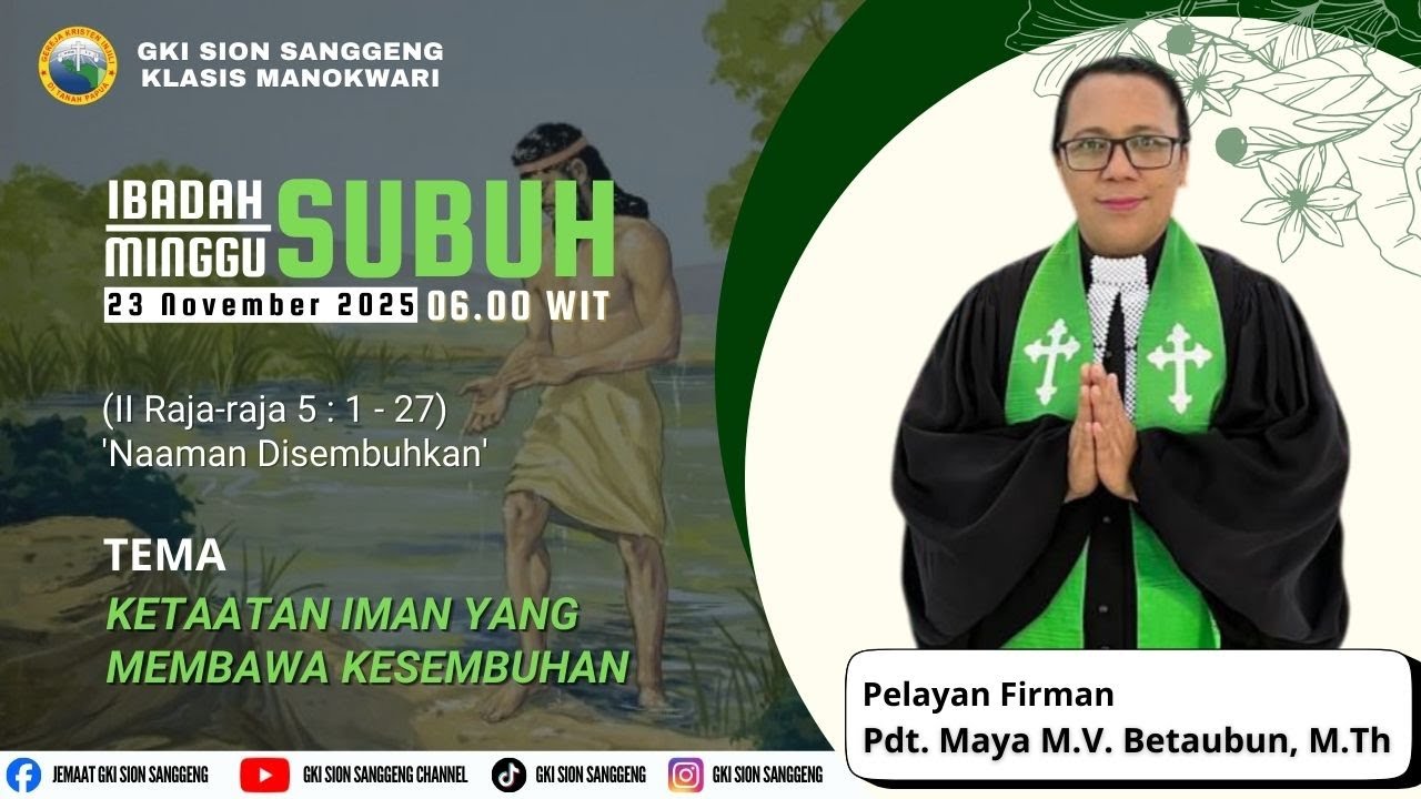 IBADAH MINGGU SUBUH | 23 NOVEMBER 2025 | PELAYAN FIRMAN : PDT. MAYA M.V ...