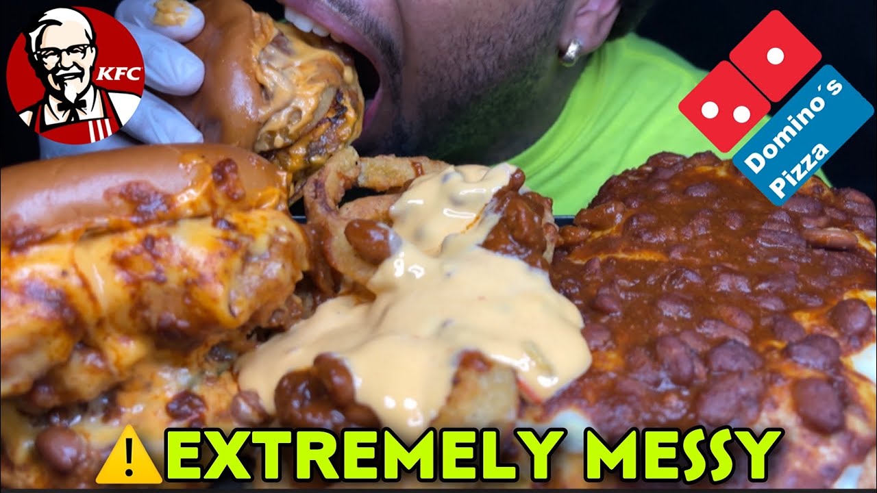 ⚠️EXTREMELY MESSY KFC CHILI CHEESE CHICKEN SANDWICH, DOMINOES CHEESE ...