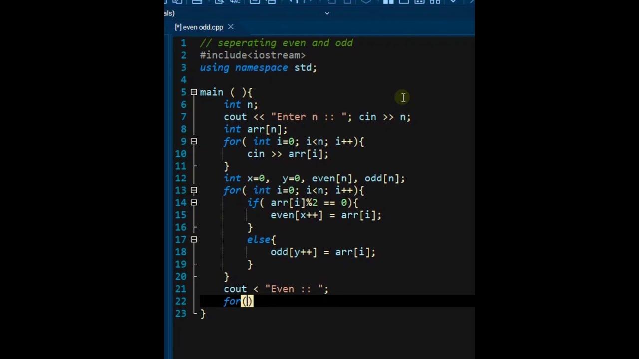 Seperate Even And Odd Number In Array In C Shorts Coding Array Youtube