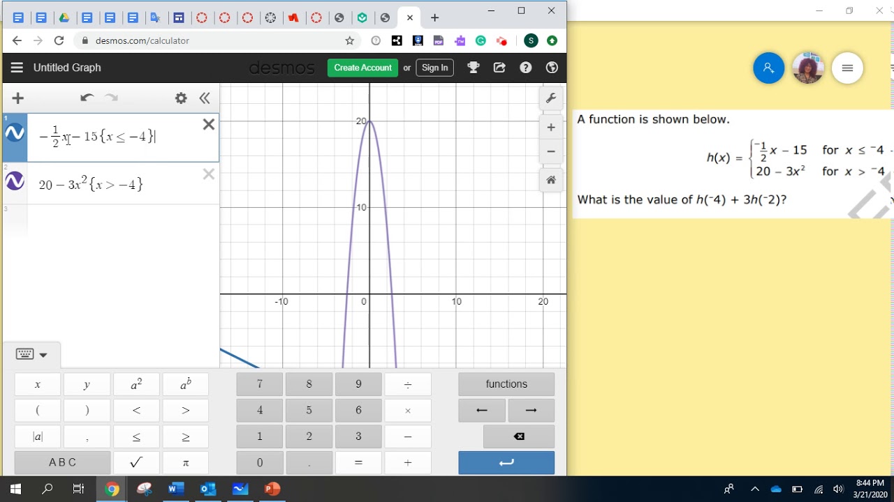 Dr.P Evaluate Piecewise Functions #Desmos Math 3 EOC #15 DOK 1 - YouTube