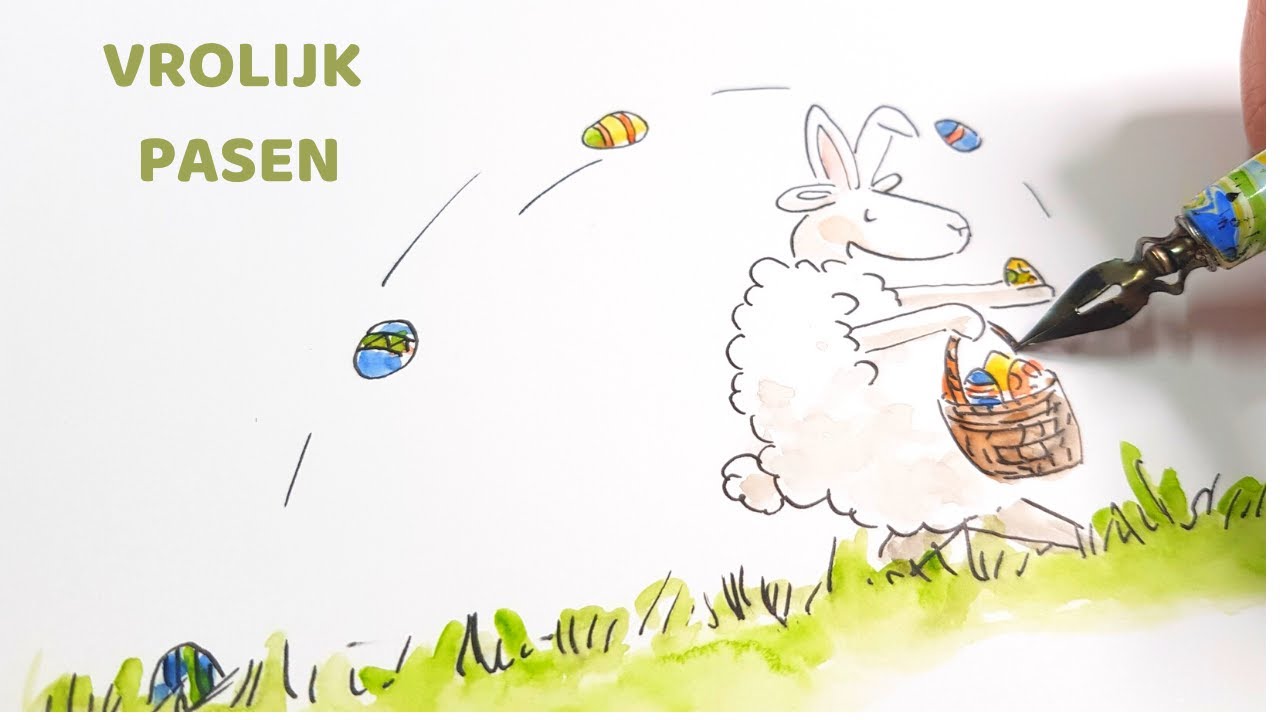 Tekenen met pen en inkt VROLIJK PASEN - YouTube