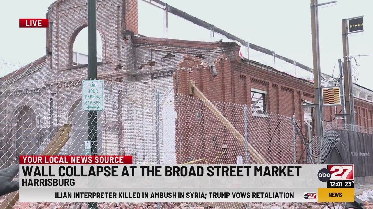 Wall collapse at the Broad Street Market - YouTube