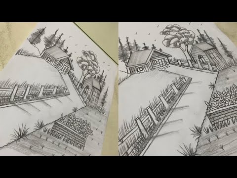 Kolay Manzara Resmi Çizimi-Doğa Resmi Çizimi-How To Draw Very Easy Scenery Drawing -Karakalem Çizim