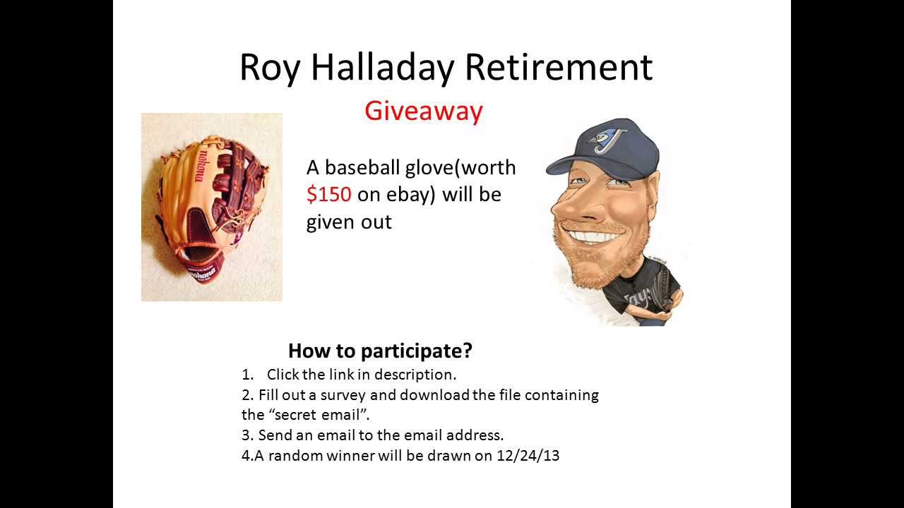 Roy Halladay Retirement stats Giveaway Baseball Glove - YouTube