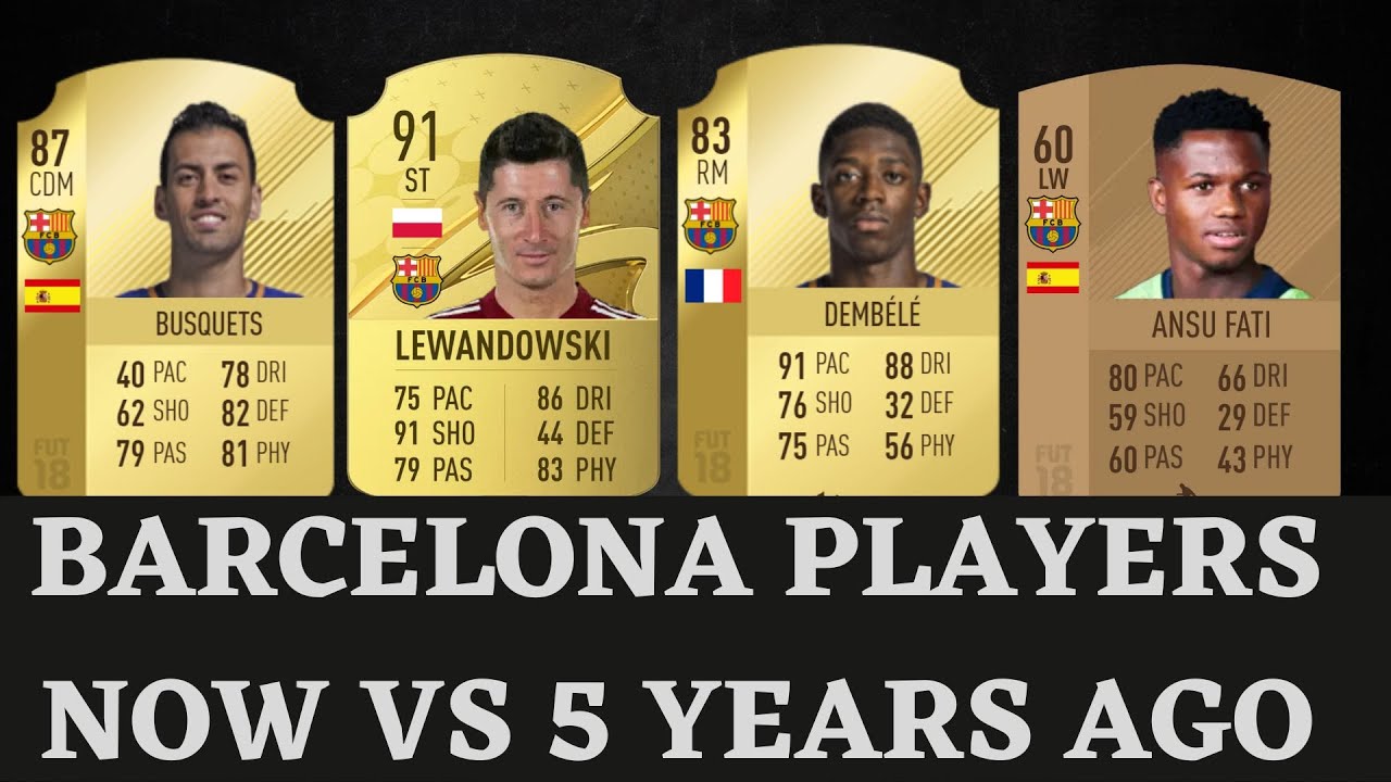 BARCELONA PLAYERS NOW vs FIVE YEARS AGO | FIFA 23 vs FIFA 18 FUT CARDS ...