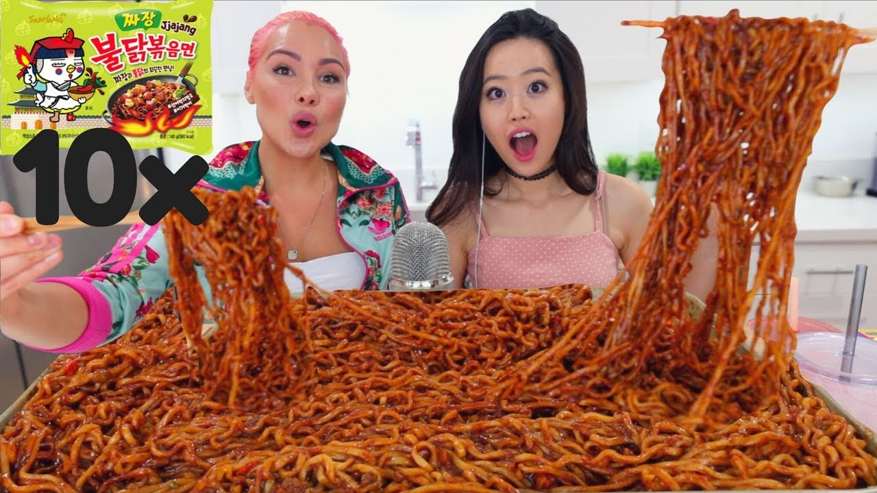 10 PACKS SPICY NUCLEAR BLACK BEAN NOODLES CHALLENGE | MUKBANG - YouTube
